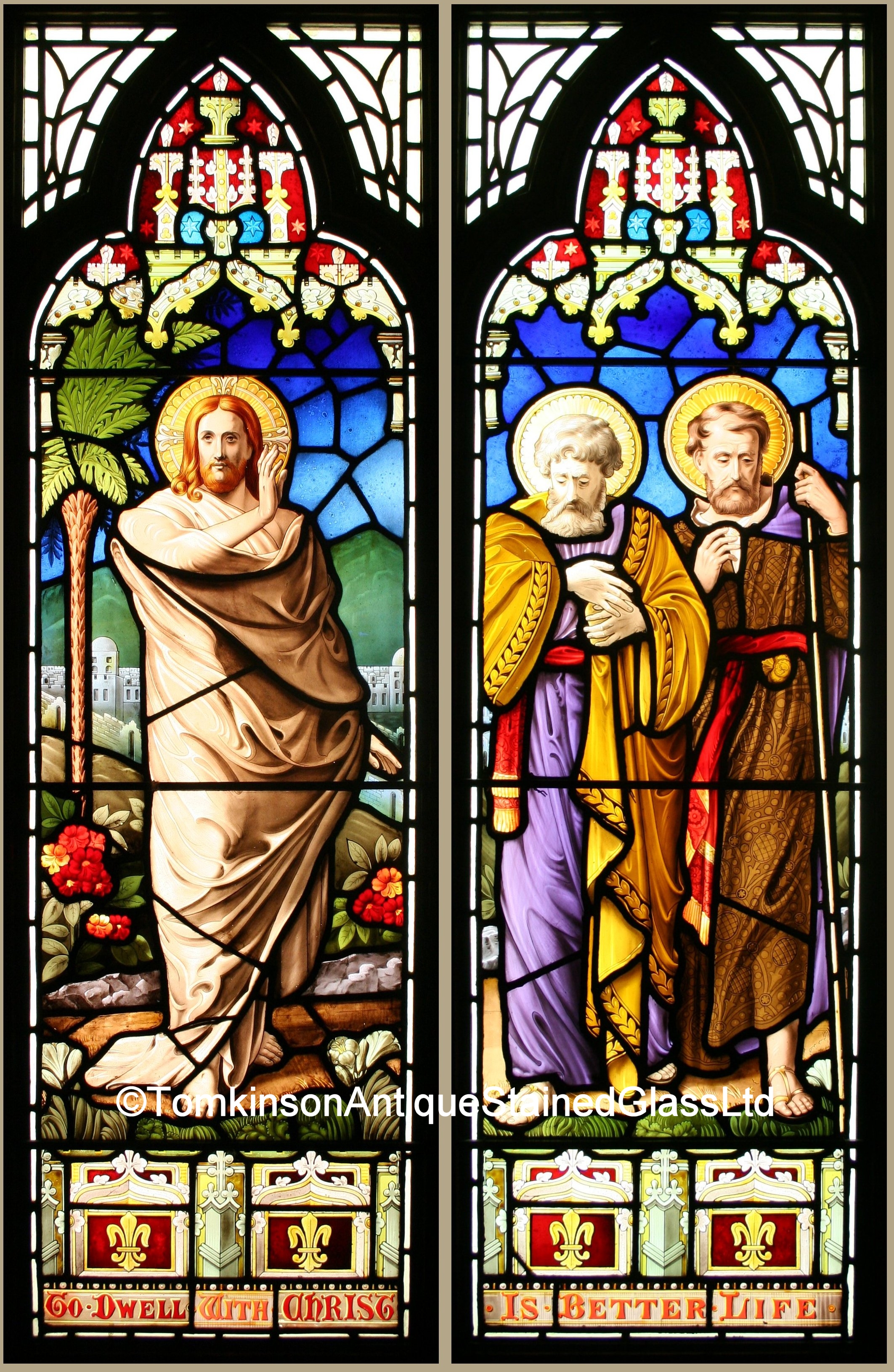 Ref Rel256 2 Antique Religious Church Stained Glass Windows The Blessing Tomkinson