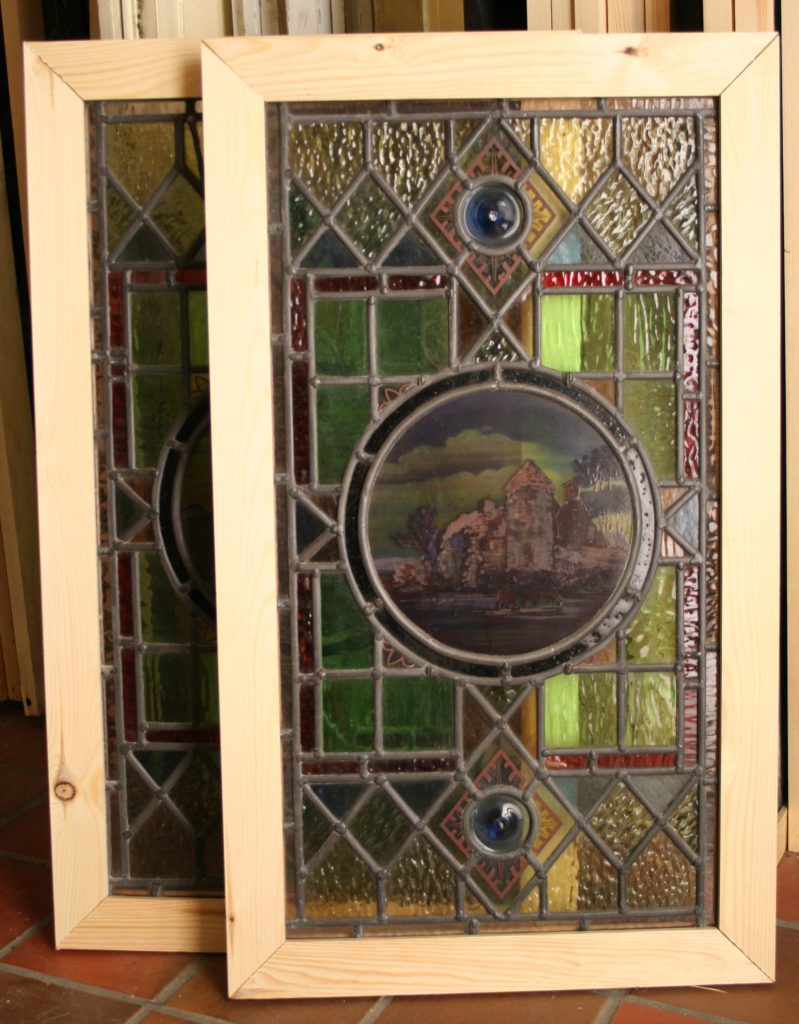 Ref: Ed276 - 2 Edwardian Stained Glass Windows - "Edwardian Country ...
