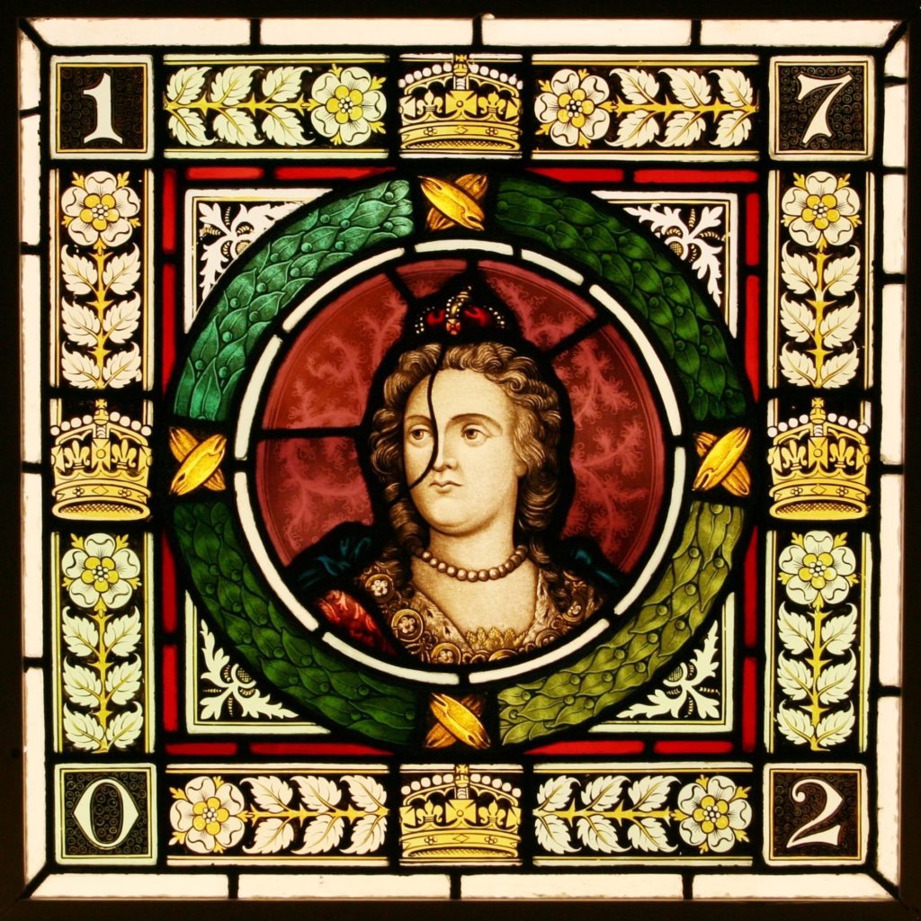 Ref: Vic508 - 2 Antique Victorian Stained Glass Windows - "Queen Mary ...