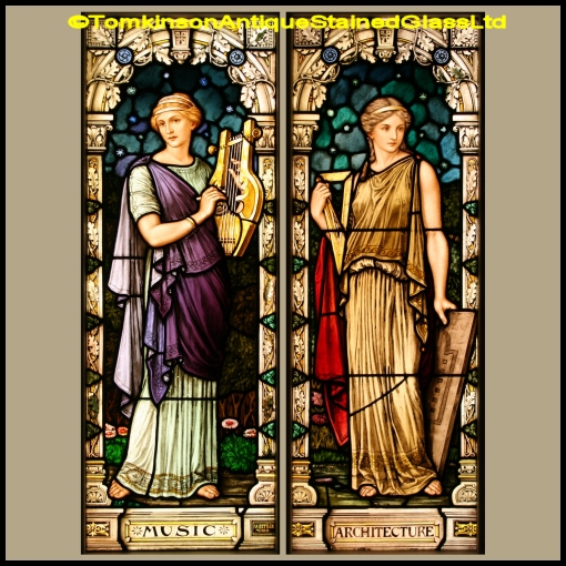 Ref: Vic516 - Antique Victorian Stained Glass Window - "Wading Storks ...